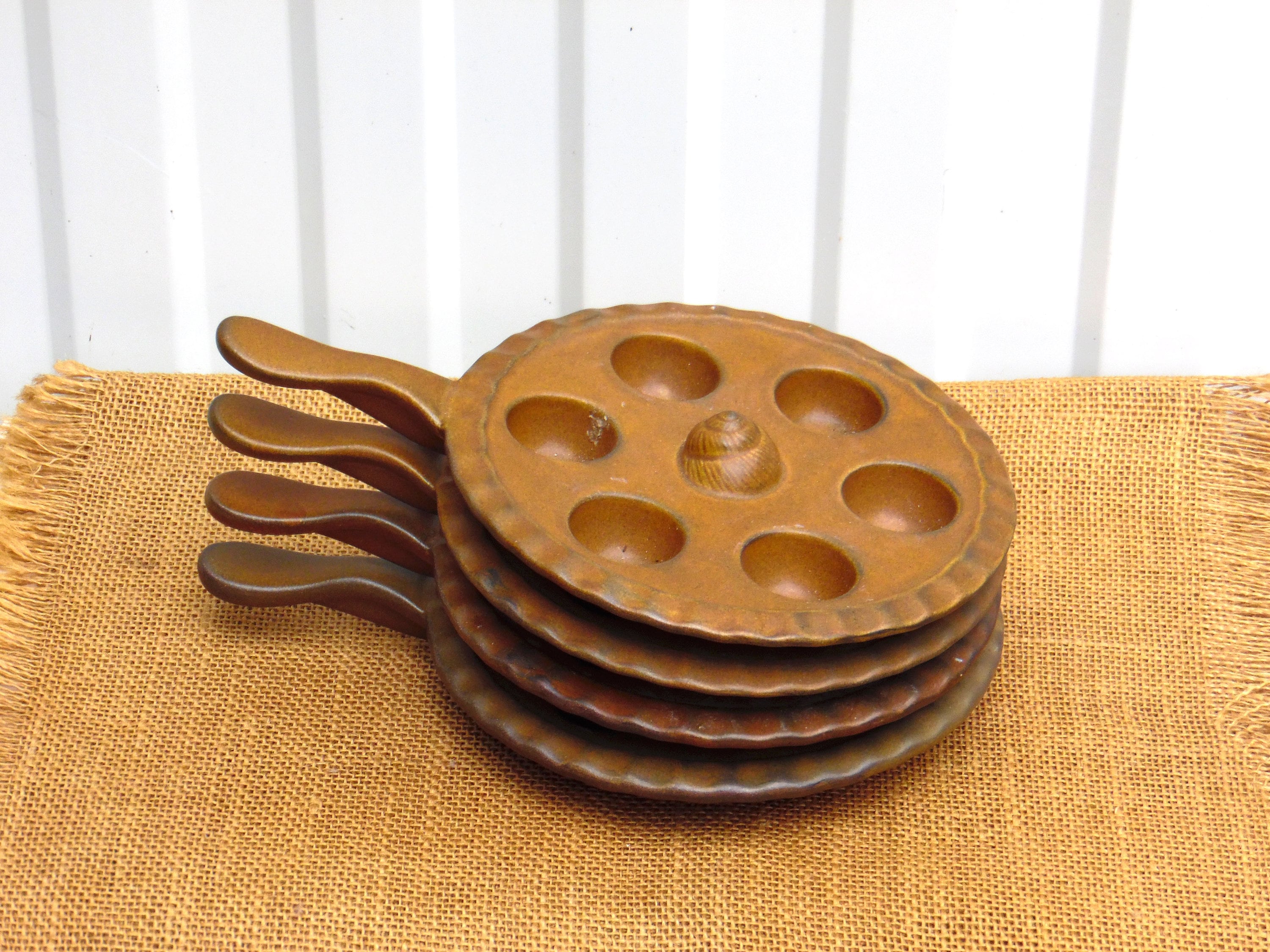 Set of 4 Ceramic Snail Plate – 6 Hole Escargot Serving Dish With ...
