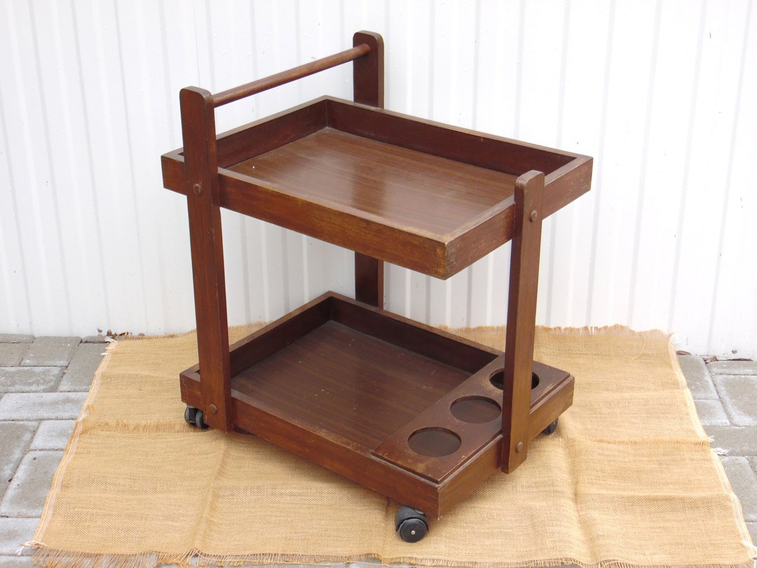 Vintage Rolling Bar Cart - Wooden Side Table - Mid-century Modern ...
