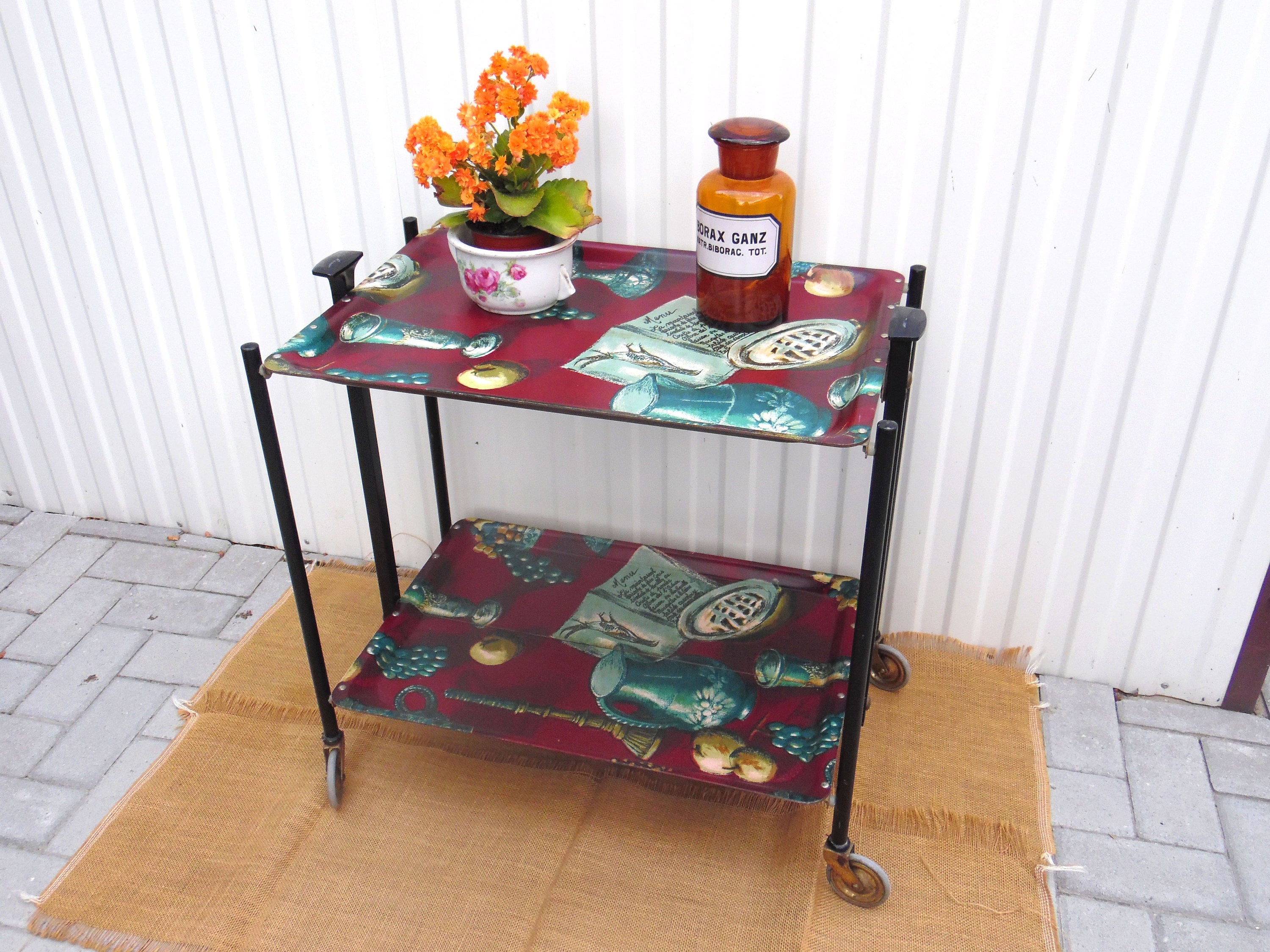 Vintage Rolling Bar Cart Foldable Trolley on Wheels | Etsy