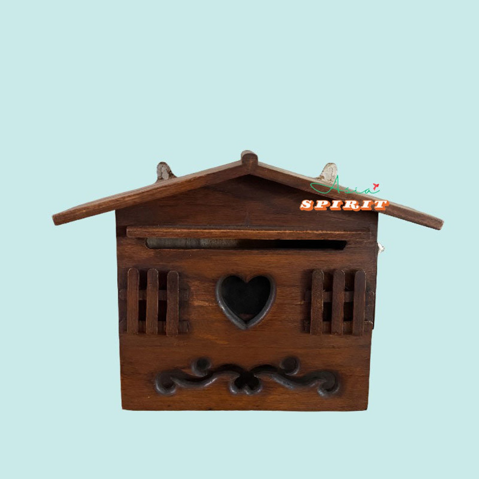 Hand Carved Teak Wood Mailbox: Thai Barn House Style - Etsy