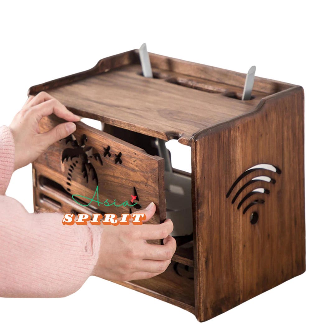Teak Wood Wi-fi Router Box | Stylish Router Storage & Cable Management ...