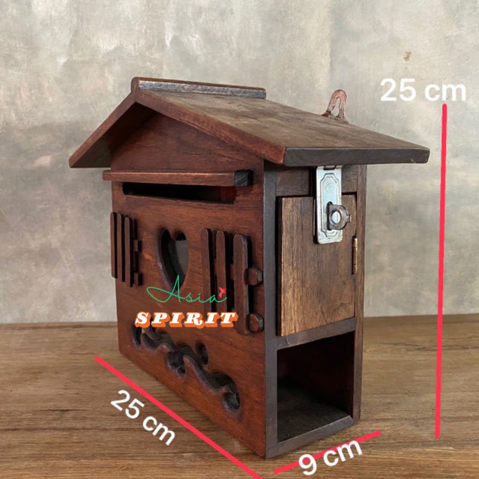 Hand Carved Teak Wood Mailbox: Thai Barn House Style - Etsy