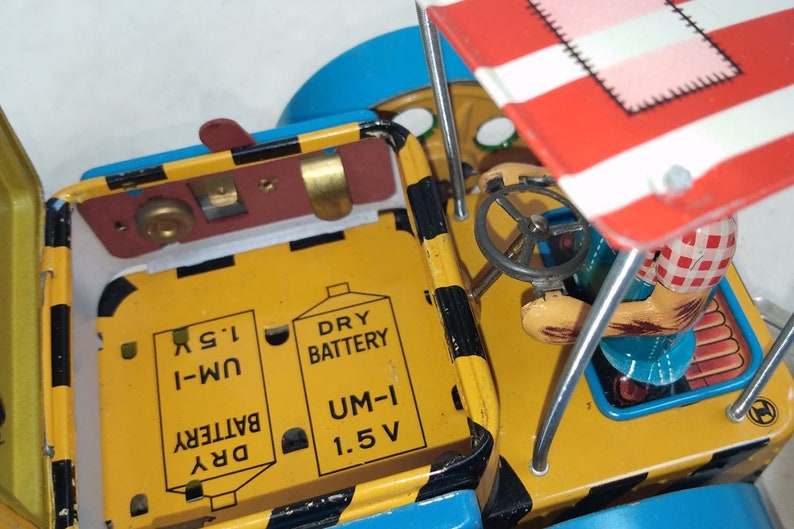 Nos Rare Vintage Tin Toy Steam Roller With Trailer Battery Operated ...