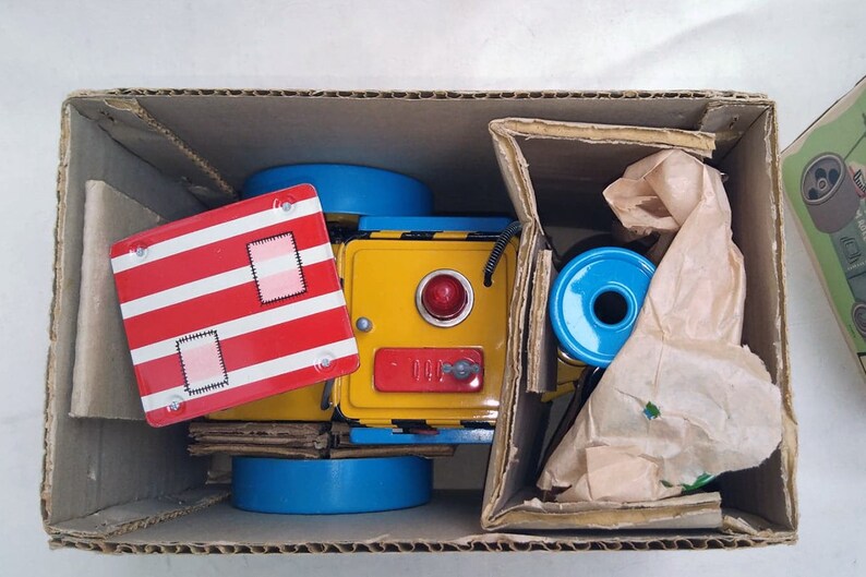 Nos Rare Vintage Tin Toy Steam Roller With Trailer Battery Operated ...