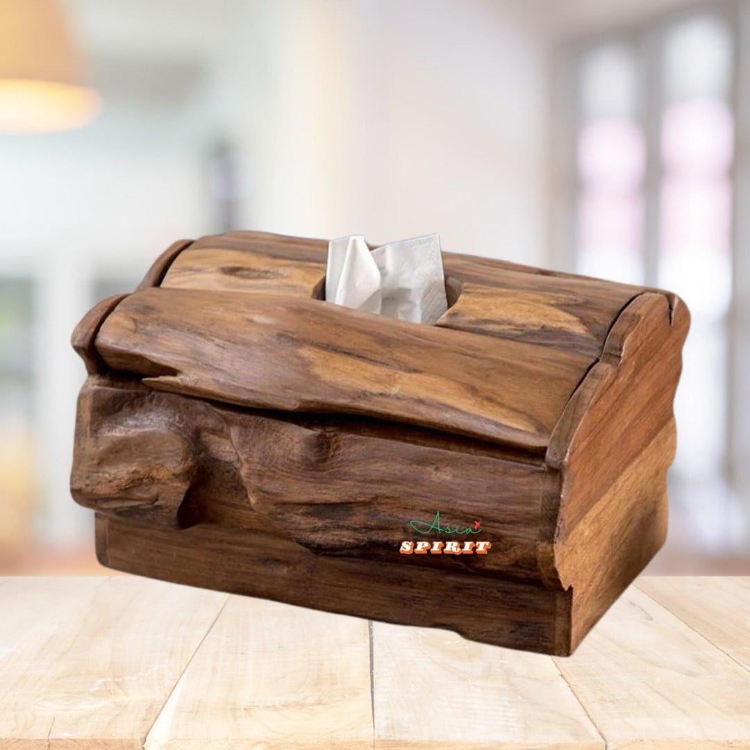 Handcrafted Teak Wood Tissue Holder Natural Wood Grain Design - Etsy