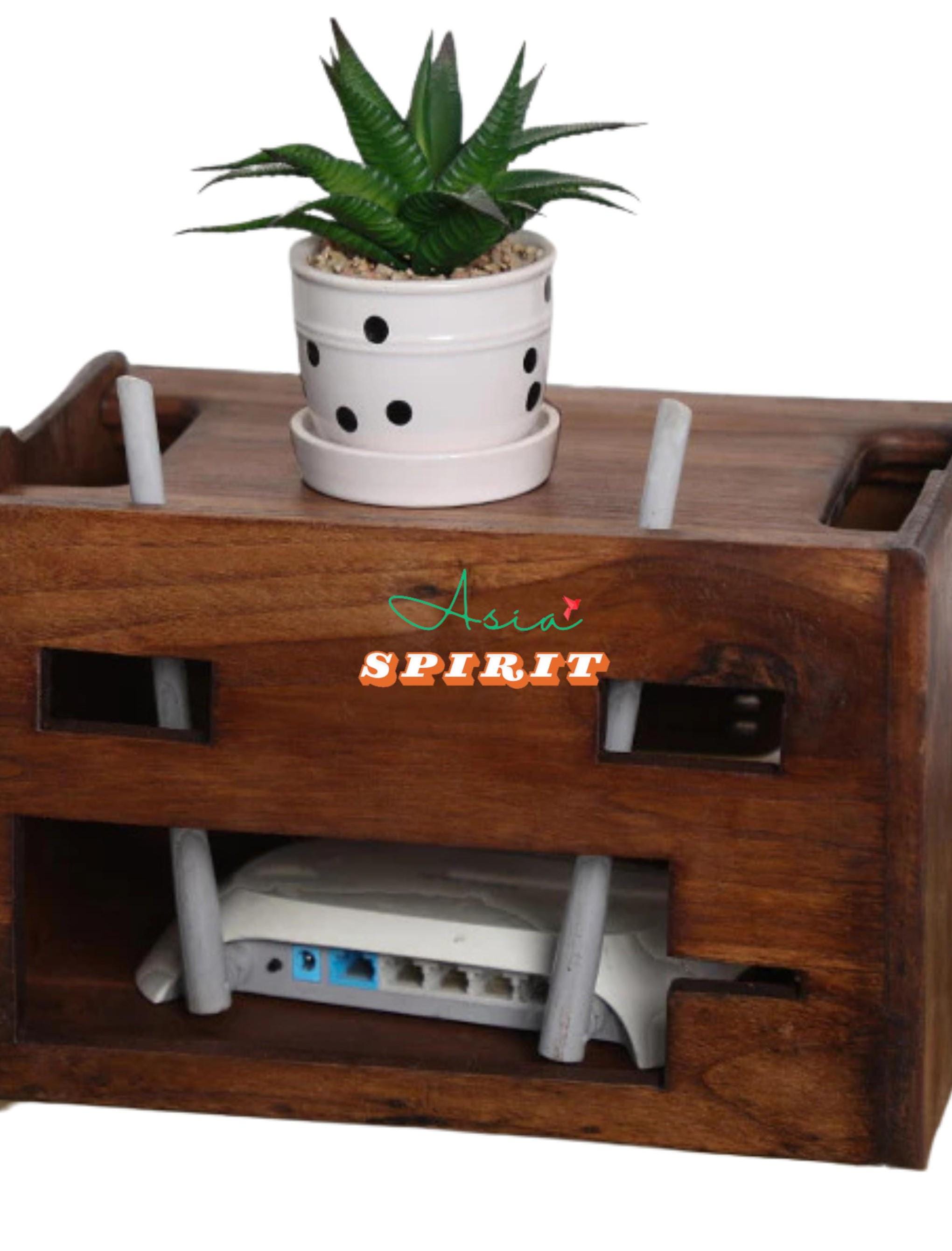 Teak Wood Wi-fi Router Box | Stylish Router Storage & Cable Management ...