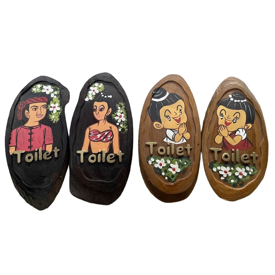 Hand-made Teak Wood Toilet Sign Wooden Sign, Wood Wall Hanging Decor ...