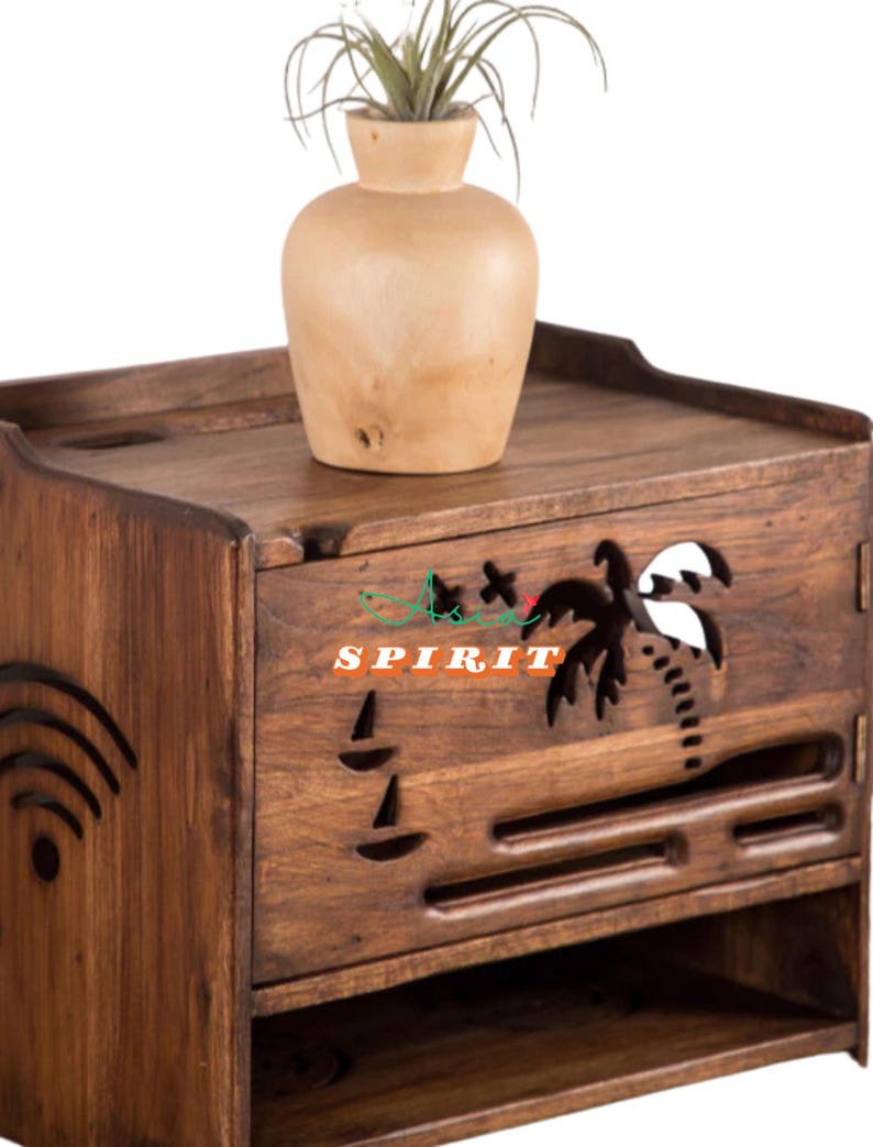 Teak Wood Wi-fi Router Box | Stylish Router Storage & Cable Management ...