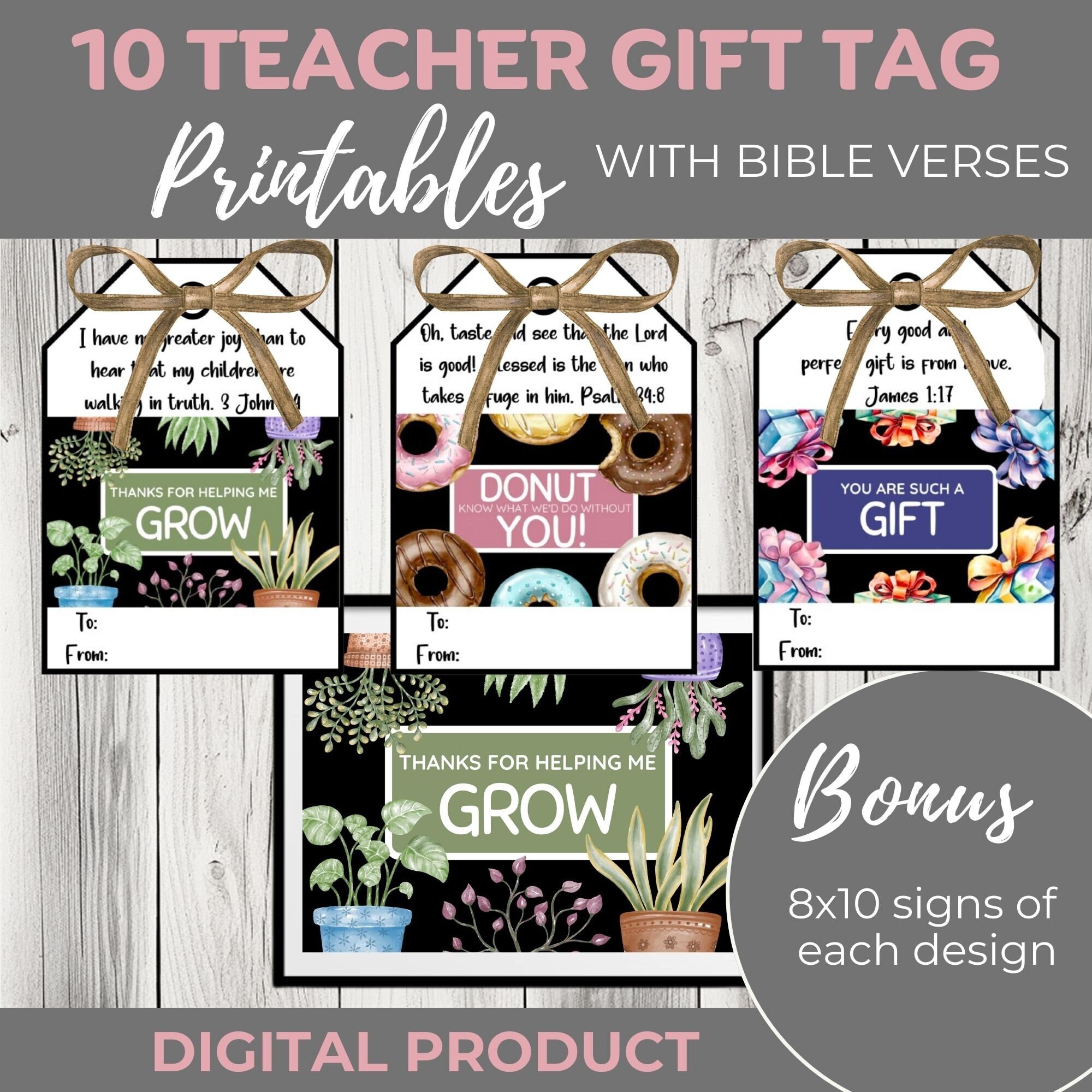 Teacher Gift Tag Printables With Bible Verse Scripture Digital Download ...
