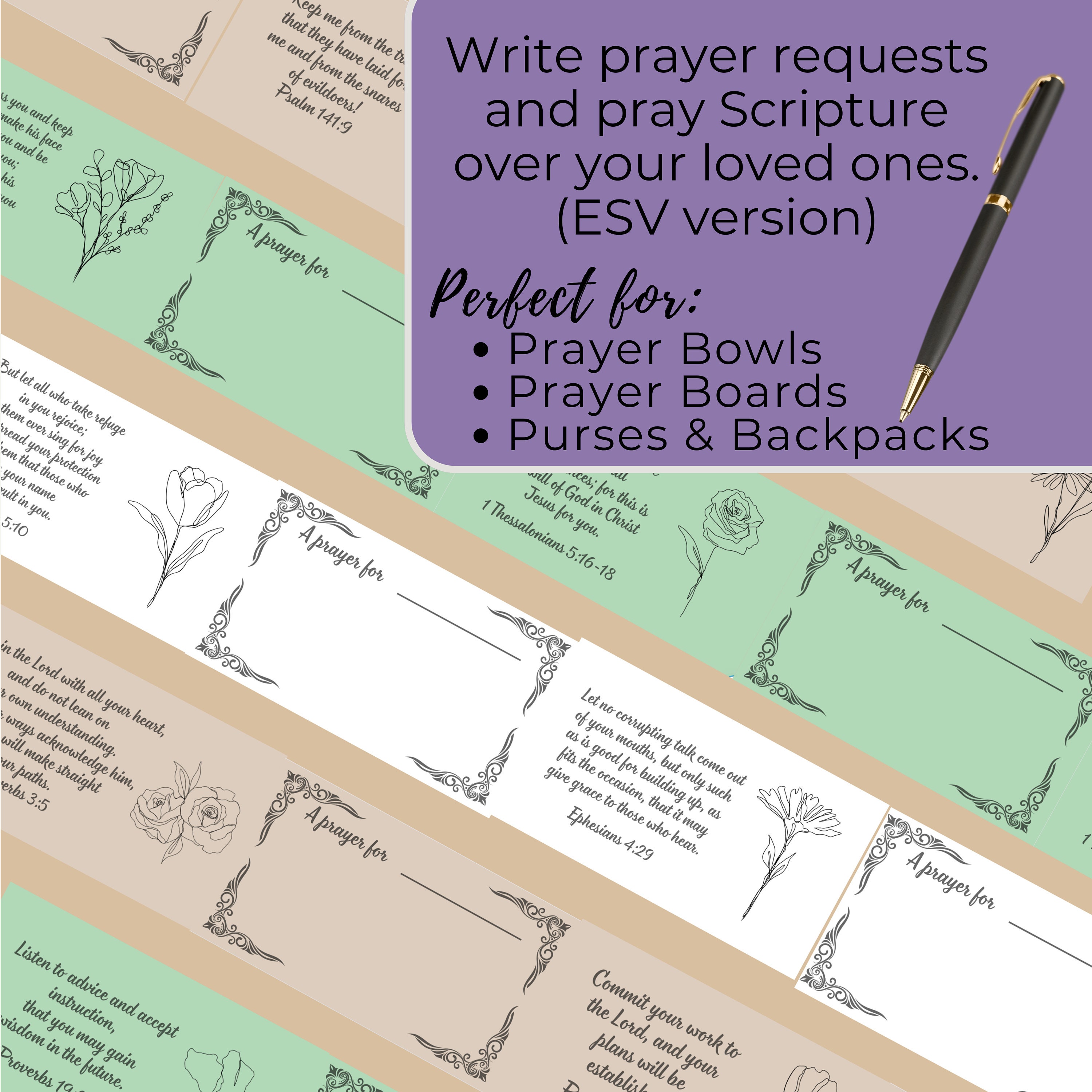 Prayer Request and Scripture Cards Simplistic Floral Designs Instant ...