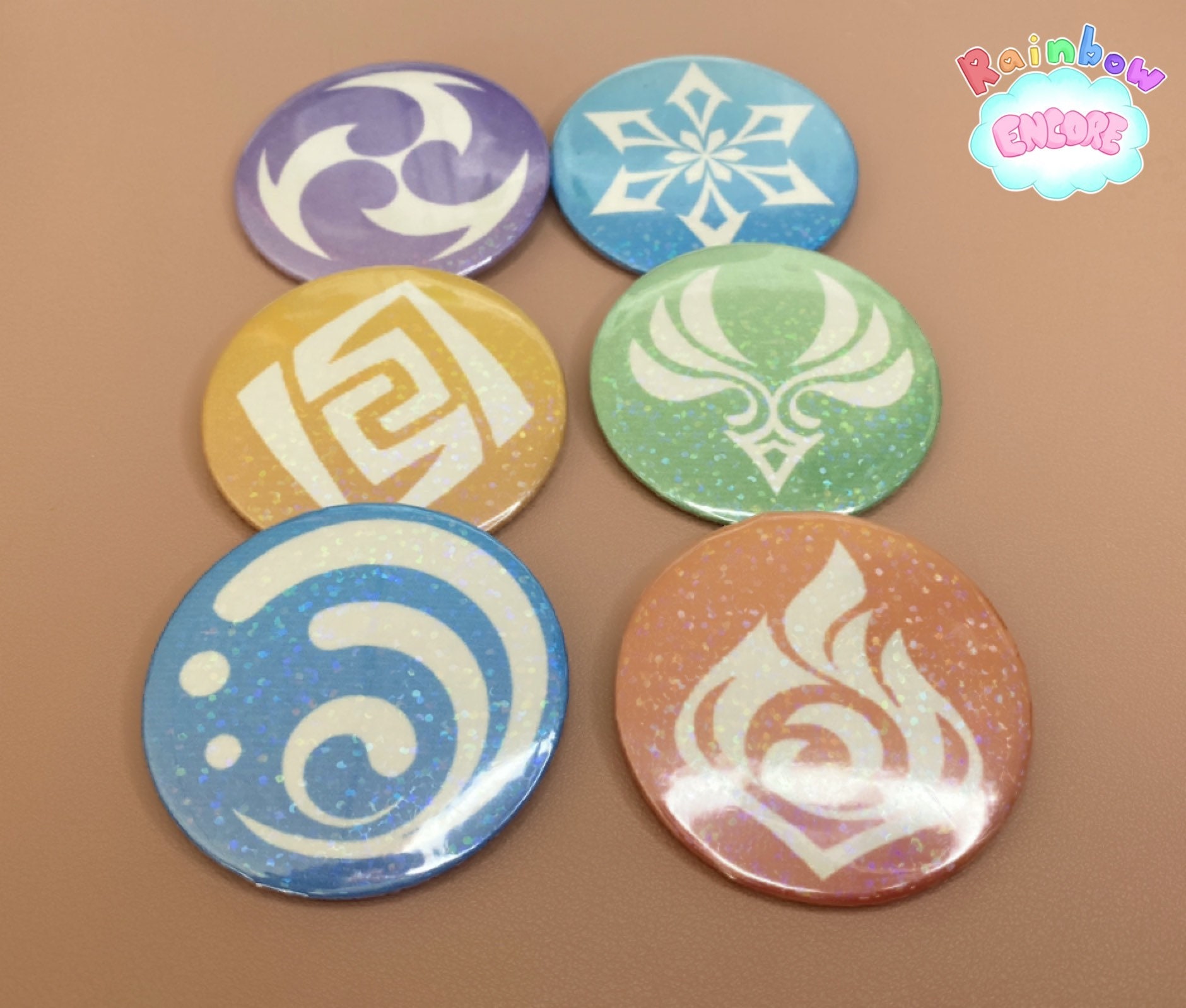 Genshin Impact Element Buttons Holographic Glitter Fandom Can Badge ...