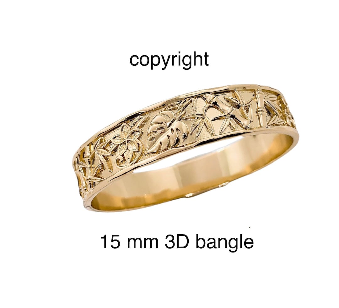 15MM Hawaiian 3D Bamboo Plumeria Flower and Monstera Leaf Hamilton Gold ...