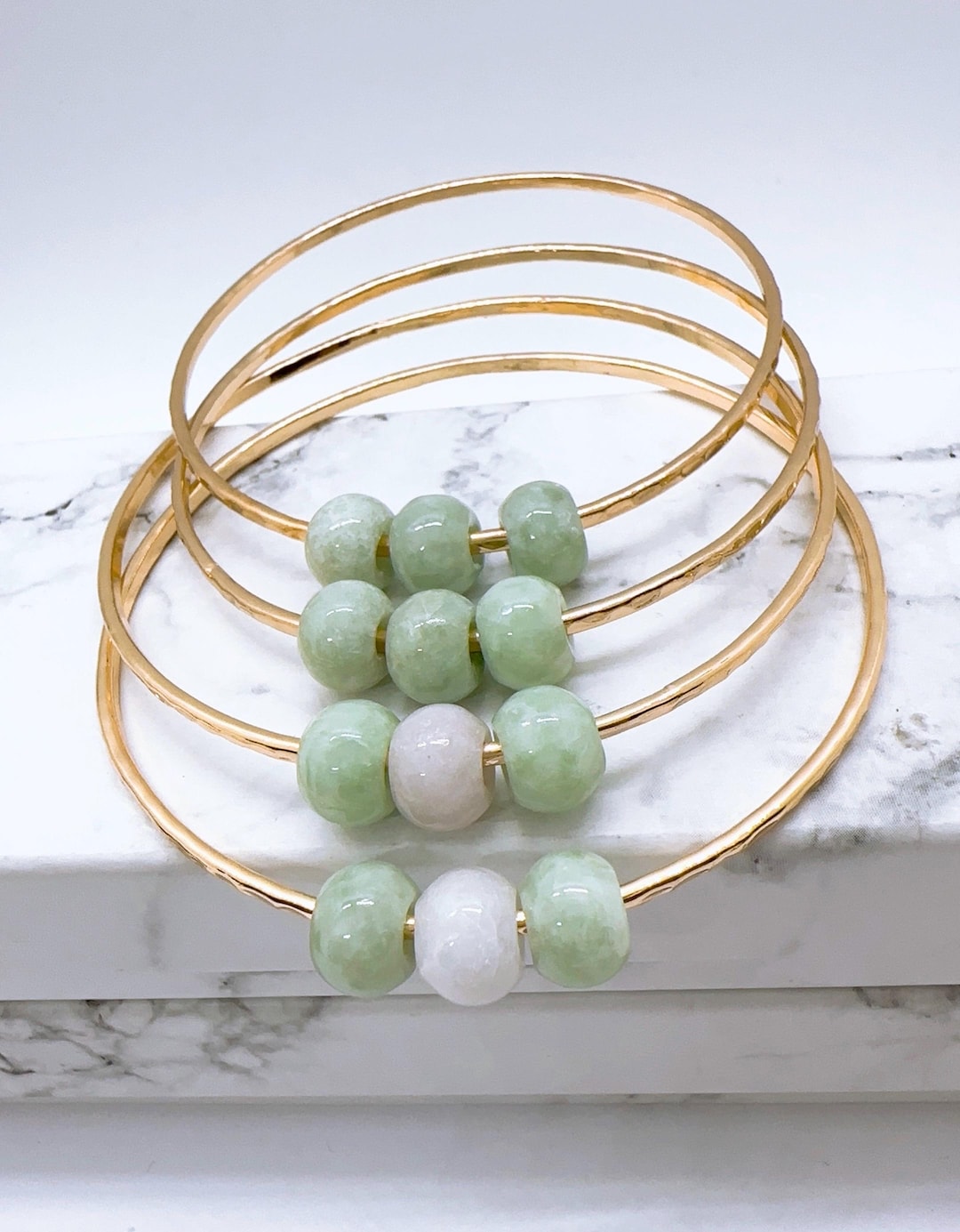 Straight Hamilton Bangle With 3 Jade Beads Price for 1 Bangle - Etsy