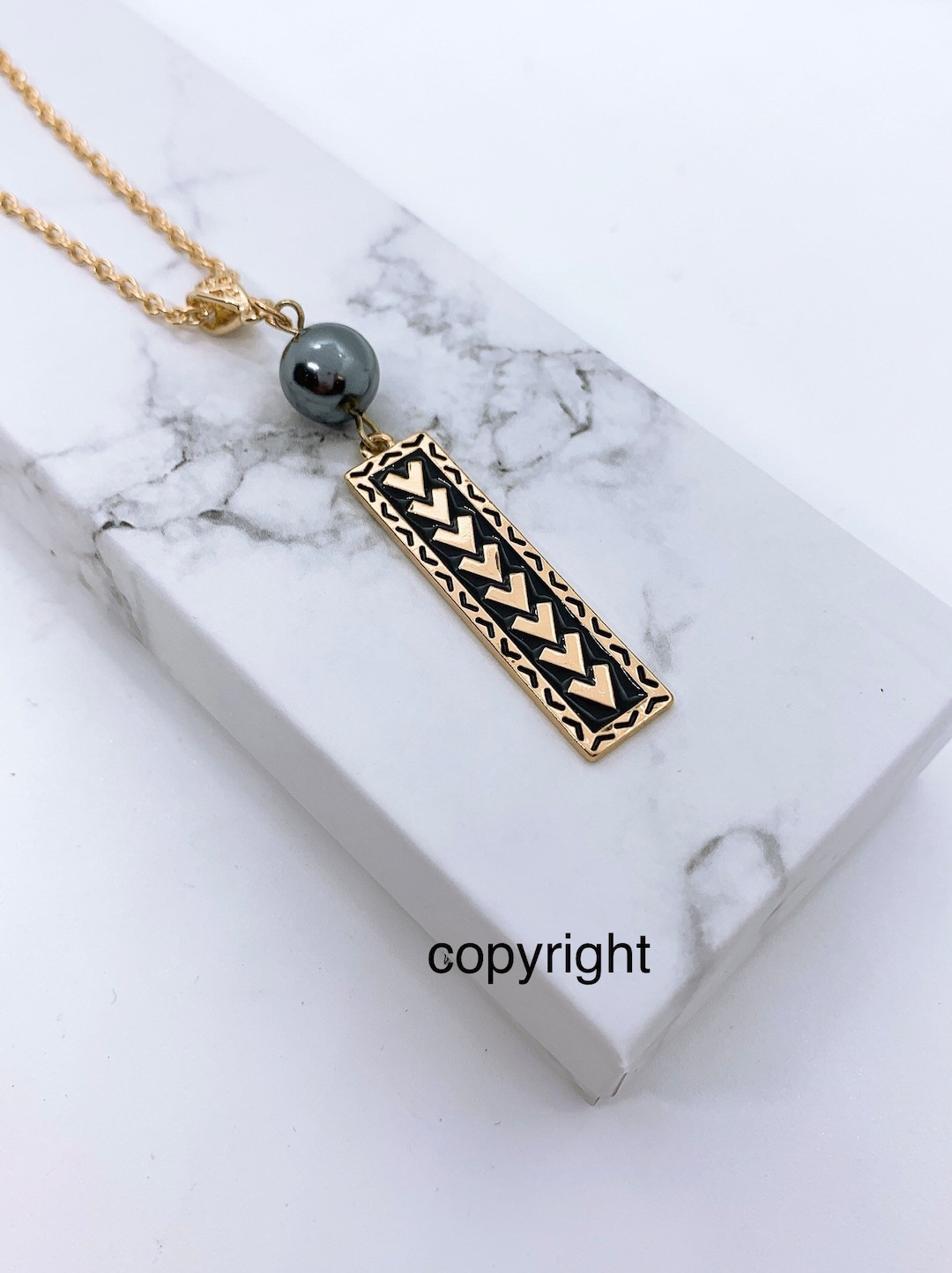 Samoa Tribal Design : Hamilton Gold Necklace With Shell Pearls - Etsy