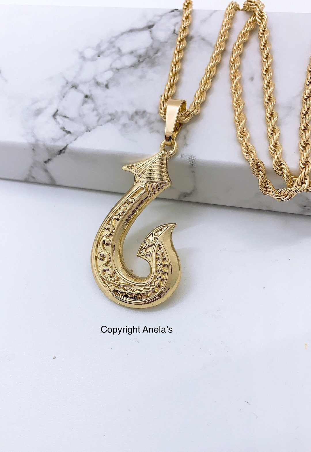 Hawaiian Fish Hook With Rope Chain Hamilton Gold Necklace - Etsy
