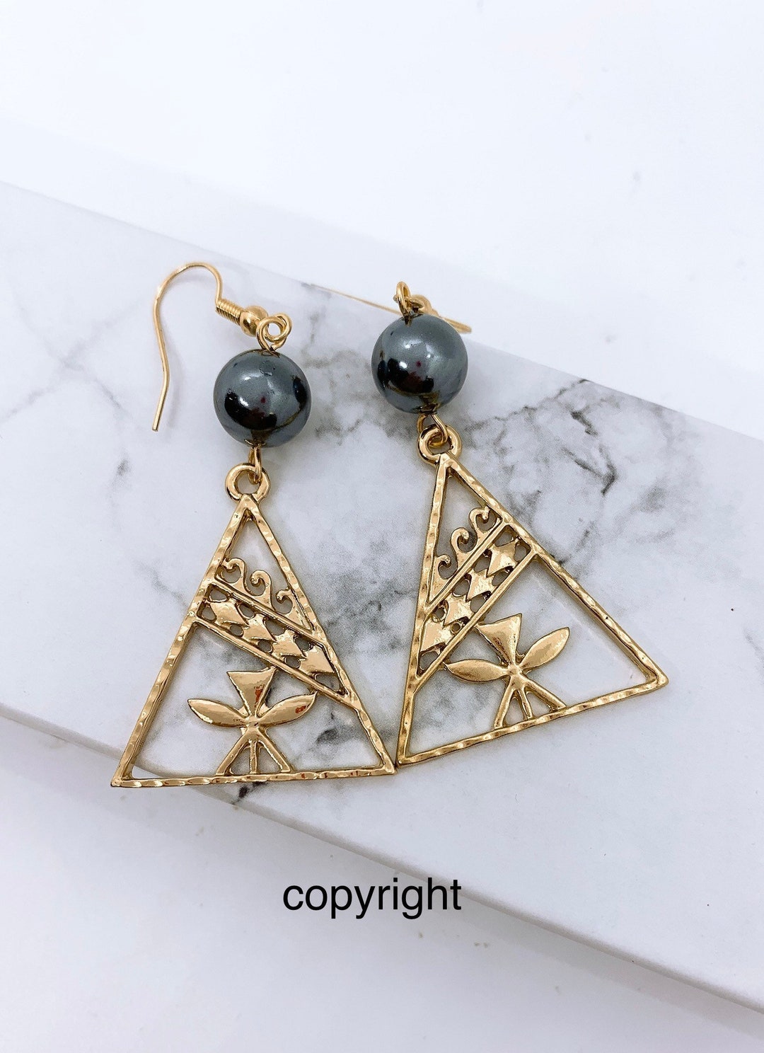 Hawaiian Design: Hamilton Gold Kahili Earring With Shell Pearls Mauna ...