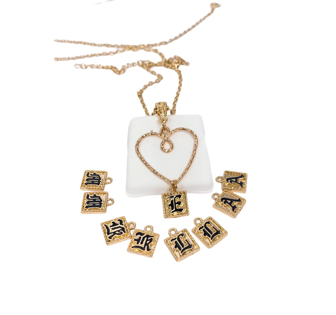 Old English Letter Charms Heart Necklace - Etsy