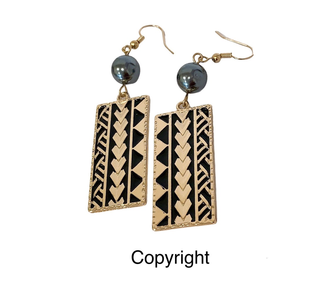 Mauna Kea Black Tribal Rectangle: Hamilton Gold Earring With Shell ...