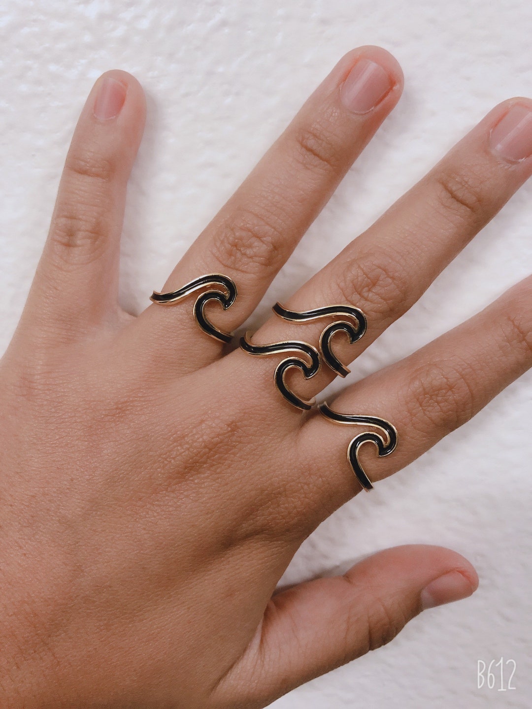 Hawaiian Hamilton Gold Black Enameled Wave Ring - Etsy