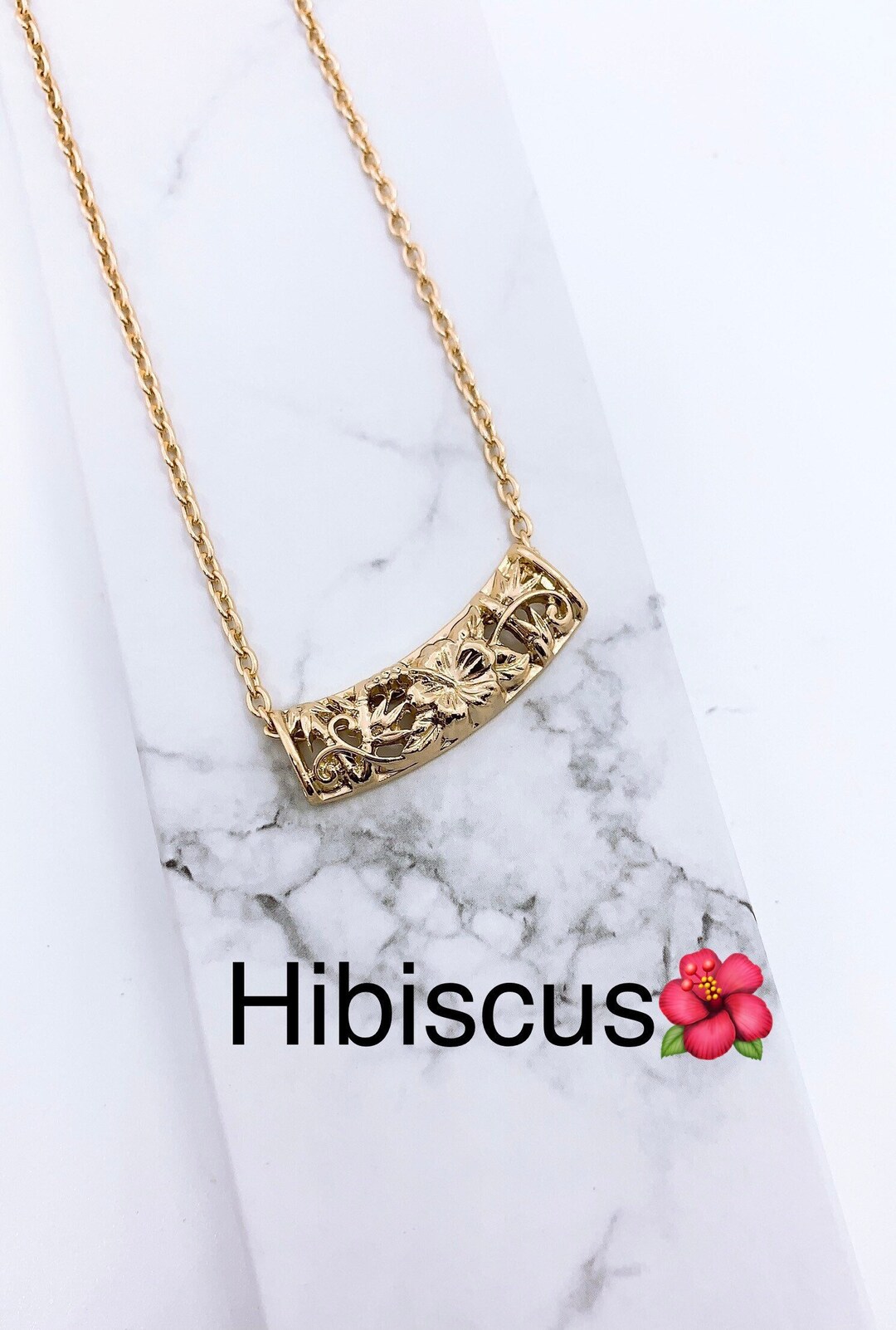 Hawaiian Hibiscus Flower Bamboo Necklace With Chain : Hamilton Gold - Etsy