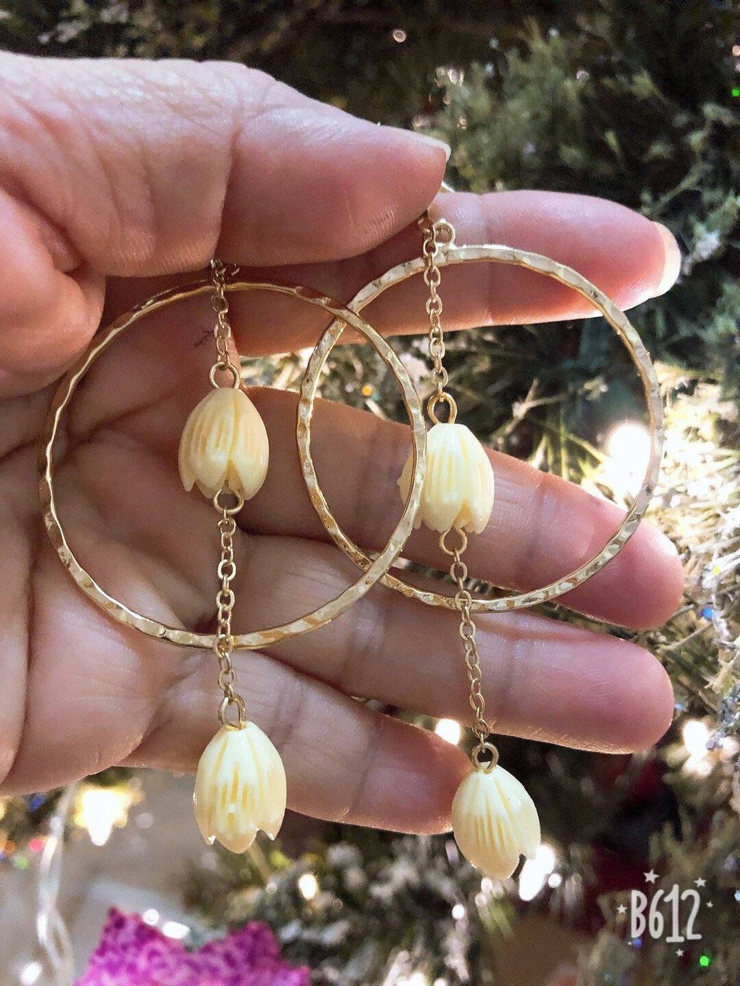 Pikake Hoop Drop: Hamilton Gold Earring and Necklace - Etsy
