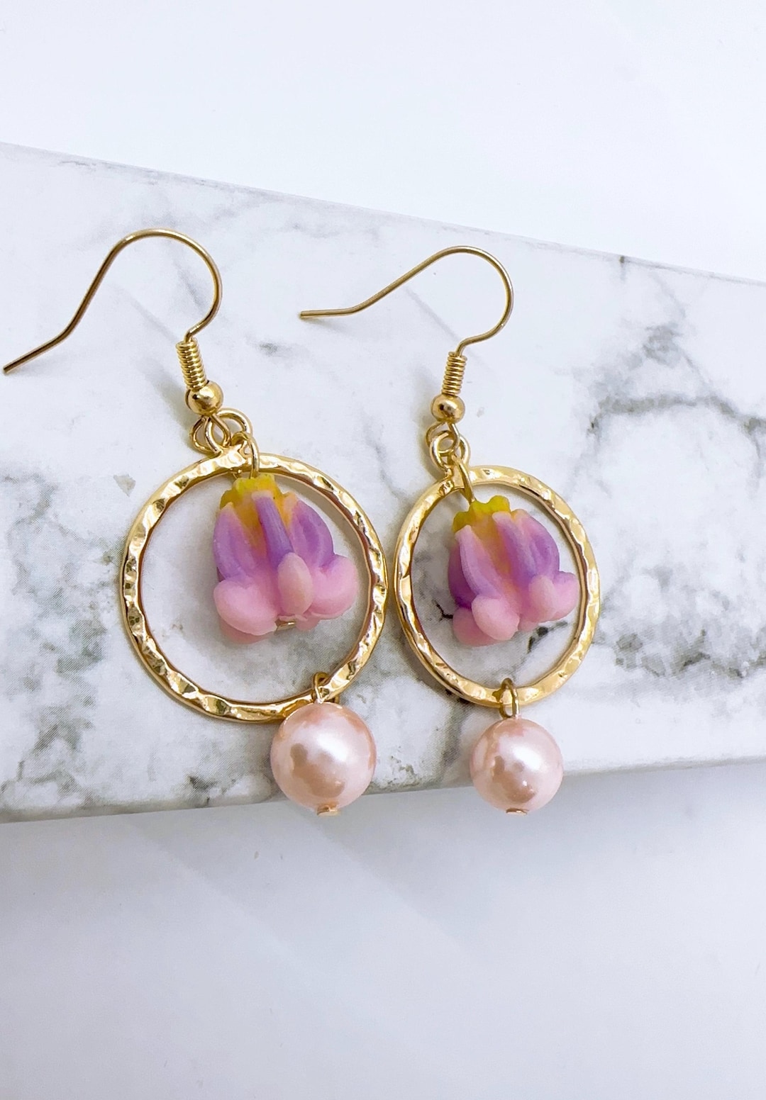 Light Pink Crown Flower: Hamilton Gold Earring or Necklace - Etsy