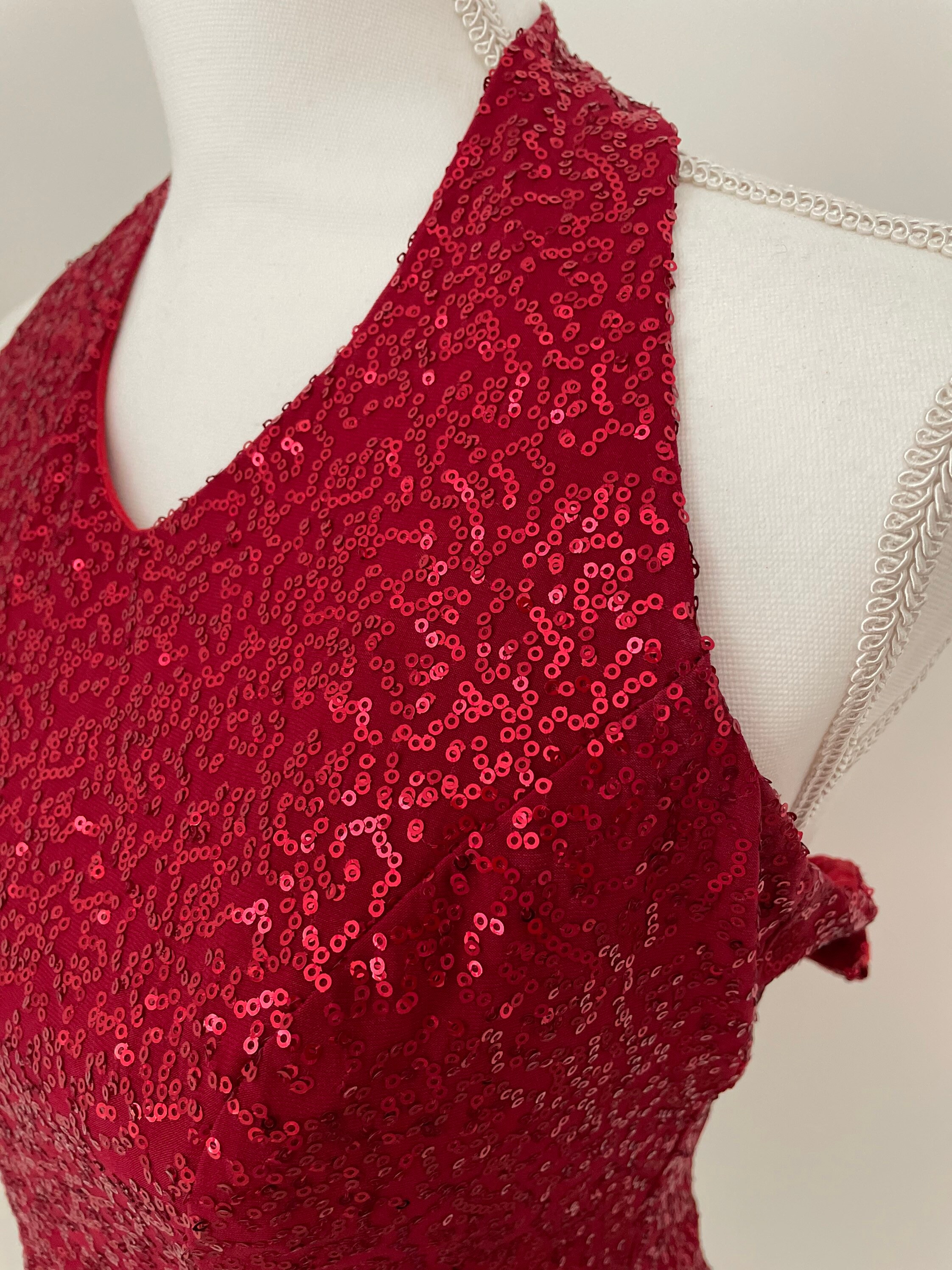 Vintage Dancers Red Sequin Halter // Corset Top - Etsy