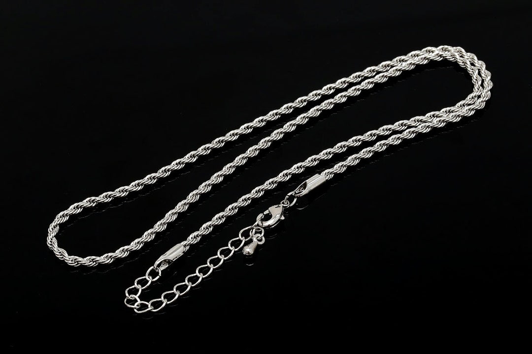 Rhodium Plated E-coat FR 0.5 Rope Chain, 2.5mm Thick Bold Necklace ...