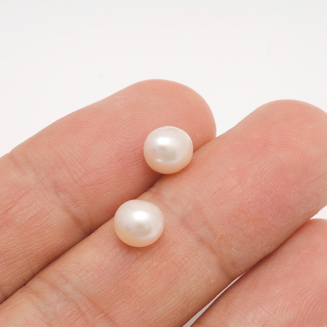 AAA White Freshwater Pearl Cabochons, Half Drilled [C387-2PCS/40PCS, 7 ...