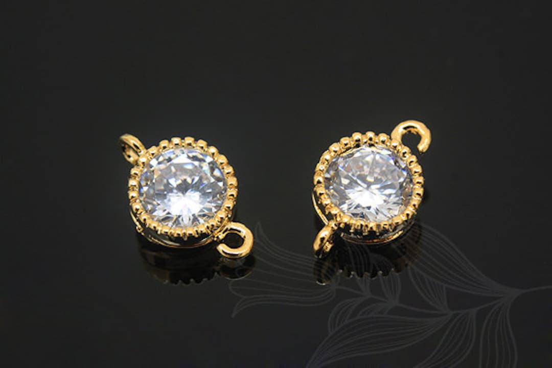 H1091-2PCS/40PCS, 16K Real Gold Plated Sideways 7mm Round Cubic ...