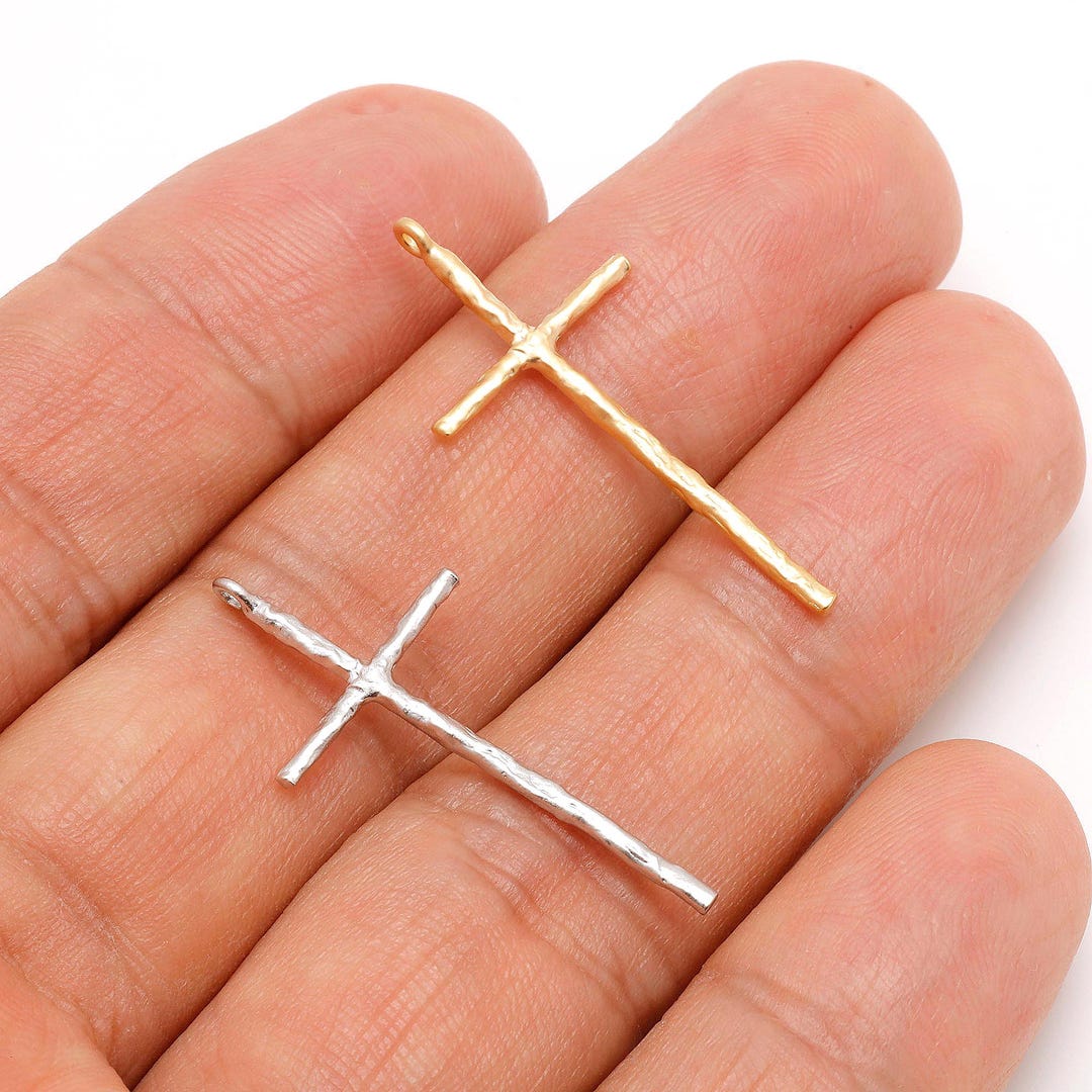 34mm Hammered Long Cross Pendant, Textured Slim Cross Pendants [S347 ...