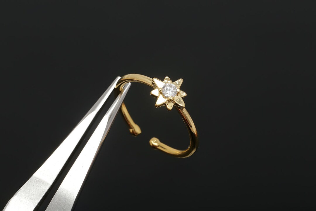 R019-1ea/20ea-gold Plated E-coat Anti Tarnish-cz Sun Ring, Adjustable Cubic Tiny Star Ring ...