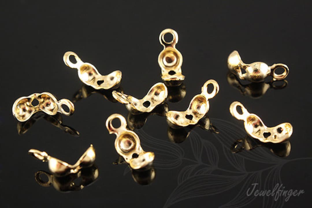 B078-50ea/500ea, Gold Plated 3mm End Tip Cover, Bead Tip Clam Shells ...