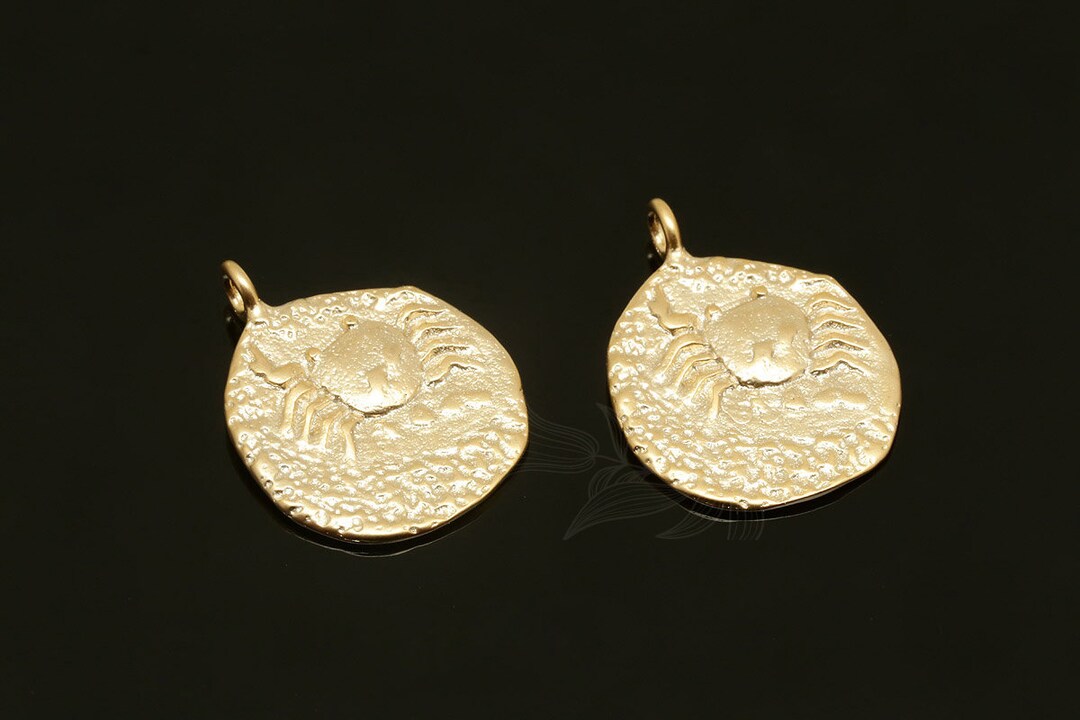 Matt Gold Plated Blue Crab Charms, Crab Pendant, Brass Coin Charm ...