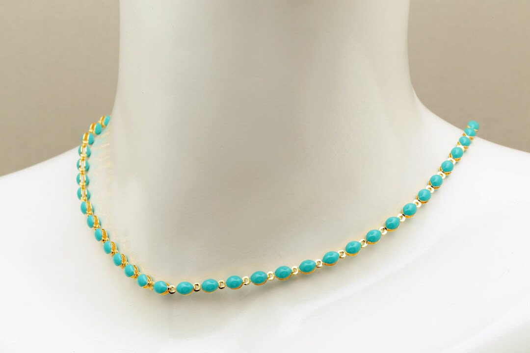 A413-1m/5m/50m-gold Plated -4*9mm Epoxy Chain/turquoise Epoxy Oval ...