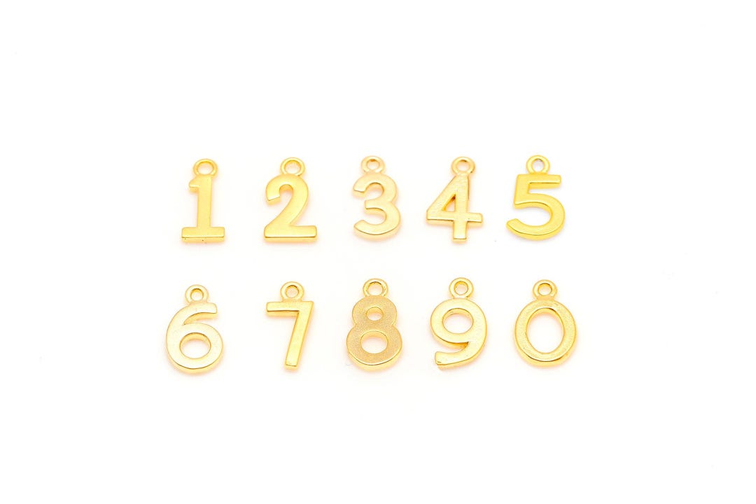 Matt Gold Plated Arabic Numbers Dangle Charm, Number Pendant, Number ...