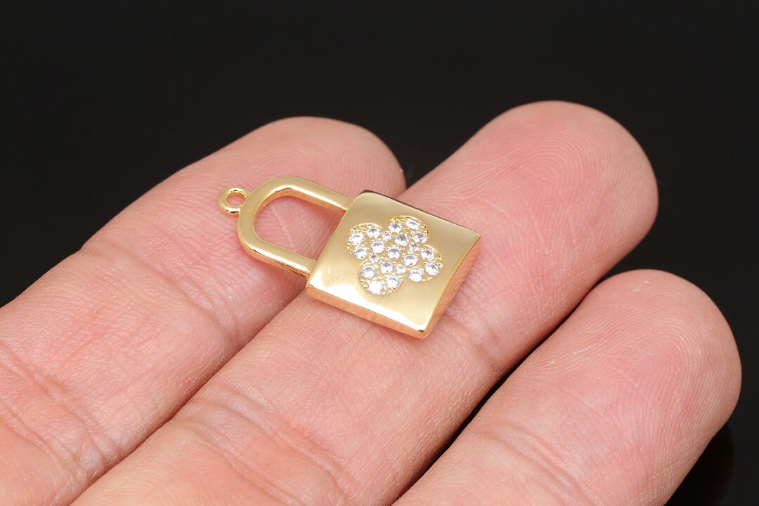 Ch0040-1ea/20ea-gold Plated-23*12mm Cubic Clover Lock Charms-cz Micro ...