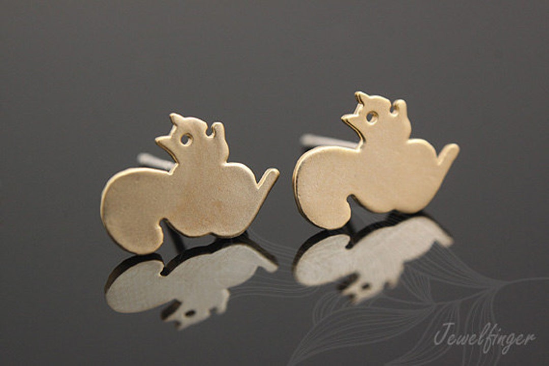 Matt Gold Plated Squirrel Stud Earrings, Dainty Squirrel Earring ...