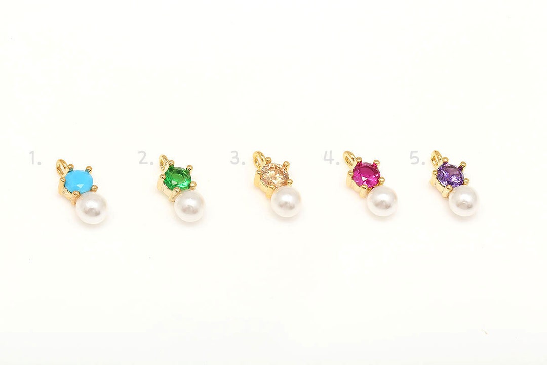 Real Gold Plated Tiny CZ With Pearl Charms, Pearls Dangle CZ Pendant ...