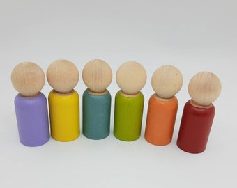 16 Piece Waldorf Toy Wooden Rainbow Peg Dolls and Cups Montessori ...