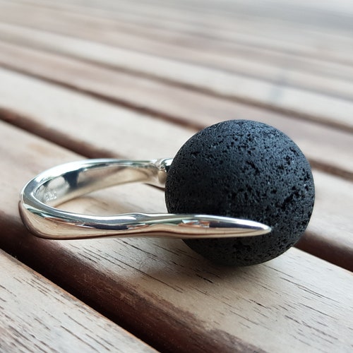 Volcanic Lava Ring Sterling Silver Ring Lava Ball Ring Big - Etsy