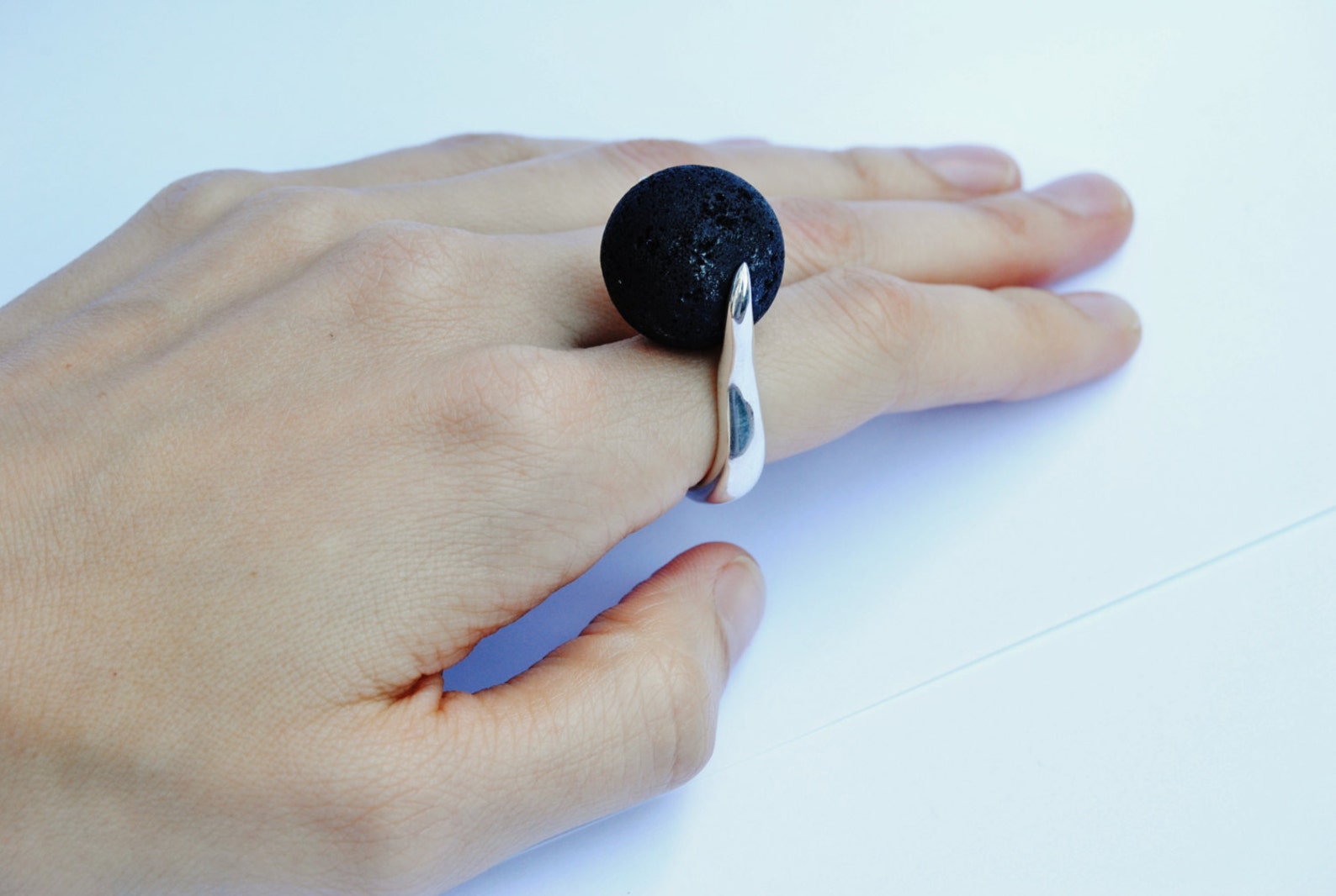 Volcanic Lava Ring Sterling Silver Ring Lava Ball Ring Big - Etsy