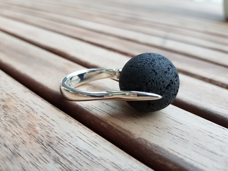 Volcanic Lava Ring Sterling Silver Ring Lava Ball Ring Big - Etsy
