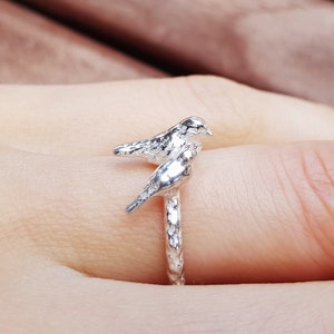 Two Birds Ring, Sterling Silver Ring, Dainty Thin Ring, Stacking Ring ...