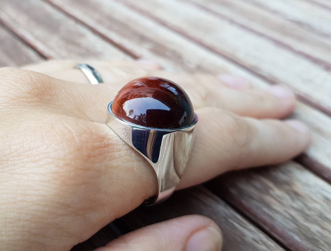 Cat Eye Ring Sterling Silver Ring 20 Mm Cabochon Ring Round | Etsy