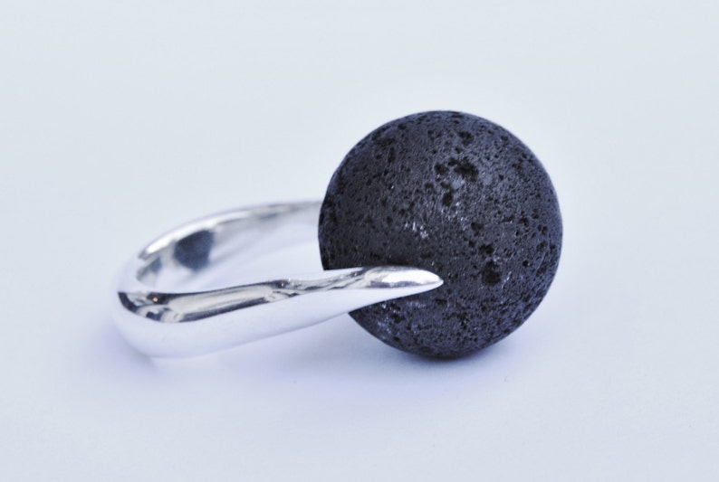 Volcanic Lava Ring Sterling Silver Ring Lava Ball Ring Big - Etsy