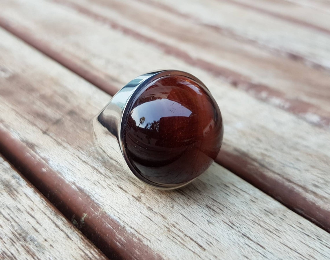 Cat Eye Ring Sterling Silver Ring 20 Mm Cabochon Ring Round | Etsy