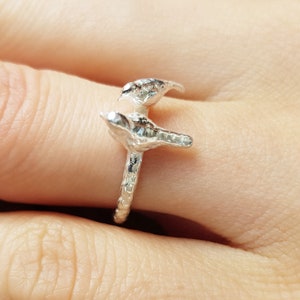 Two Birds Ring, Sterling Silver Ring, Dainty Thin Ring, Stacking Ring ...