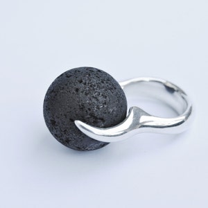 Volcanic Lava Ring Sterling Silver Ring Lava Ball Ring Big - Etsy
