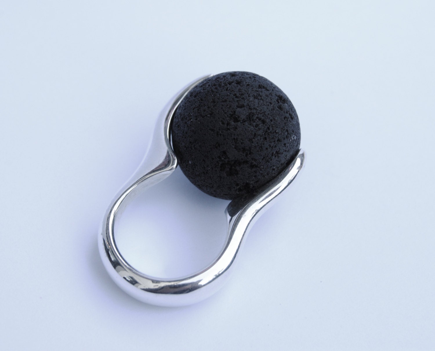 Volcanic Lava Ring Sterling Silver Ring Lava Ball Ring Big | Etsy
